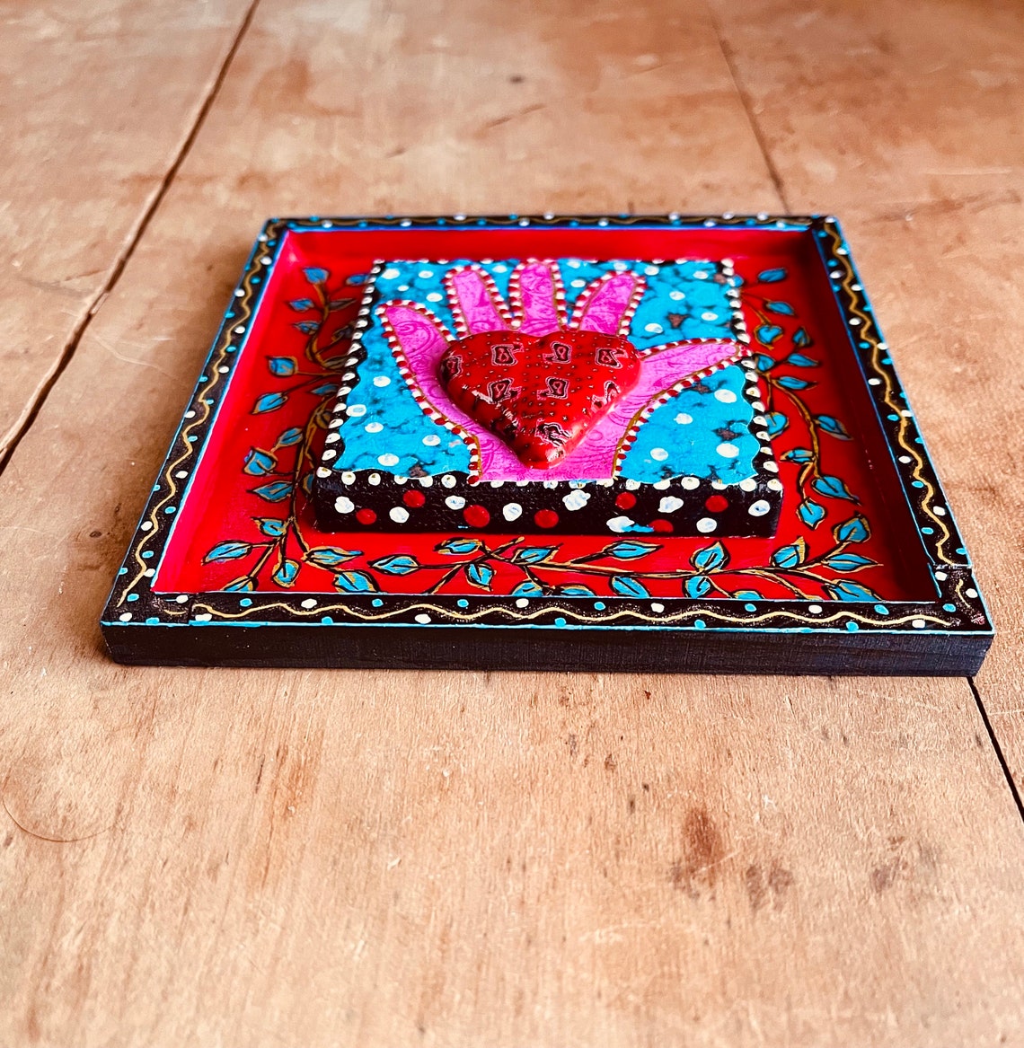 Hand-painted Heart in Hand Folk Art - Framed Recycled Media - Etsy