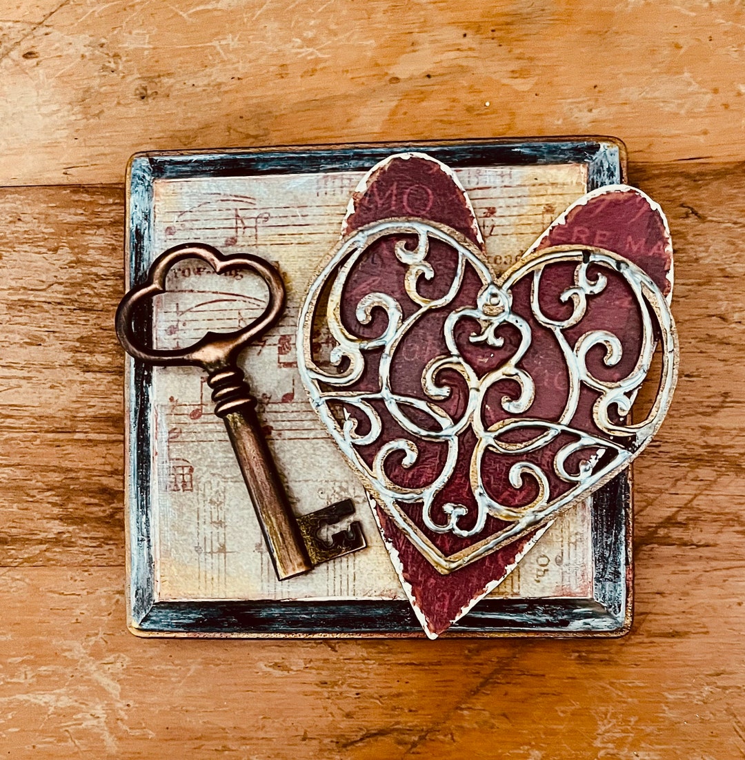 Folk Art Heart, Key to My Heart, Heart and Key, Heart, Love, Valentines ...