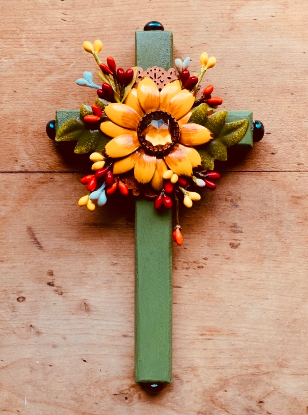 Sunflower Cross, Sunflower Crosses, Handmade Cross, Floral Cross ...