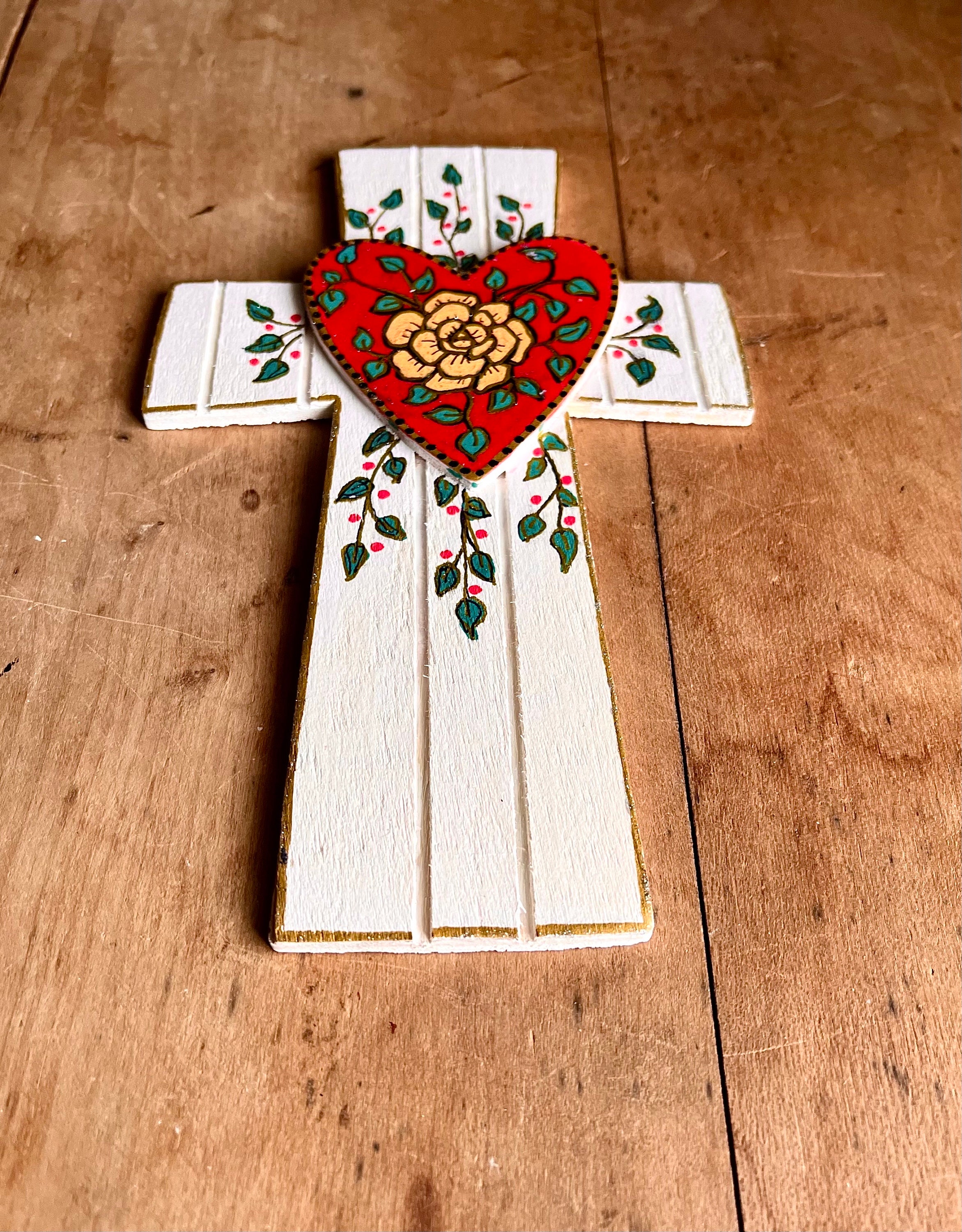 One of a Kind Cross, Hand Painted Wood Cross, Folk Art Cross, Painted ...