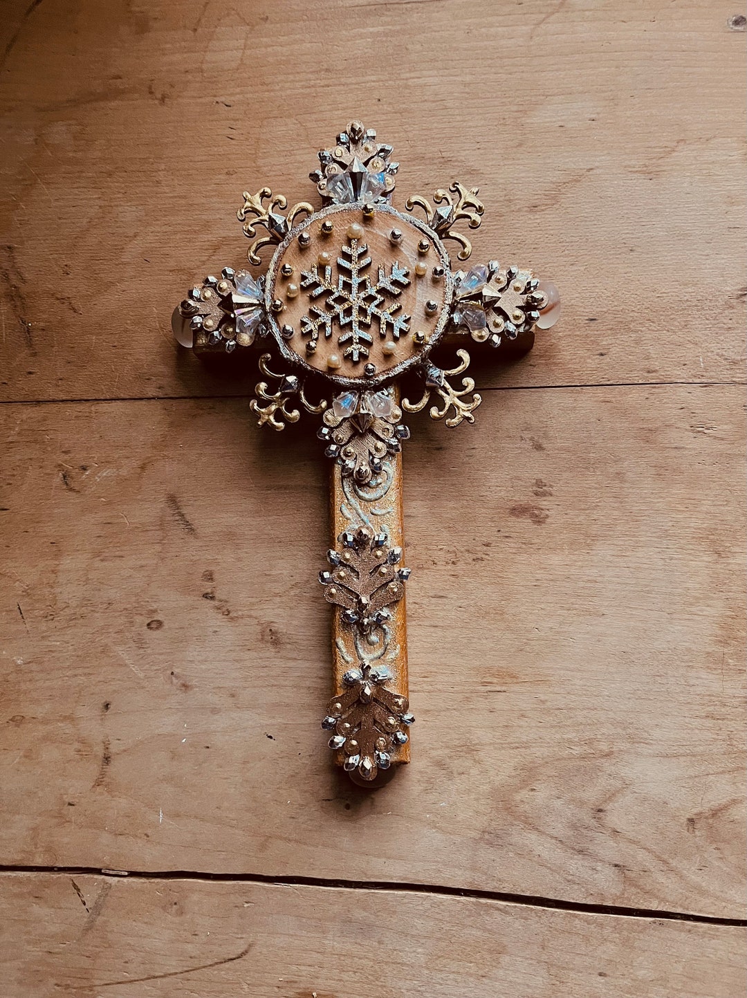 Cross, Christmas Cross, Embellished Cross, OOAK Cross, Beaded Cross ...