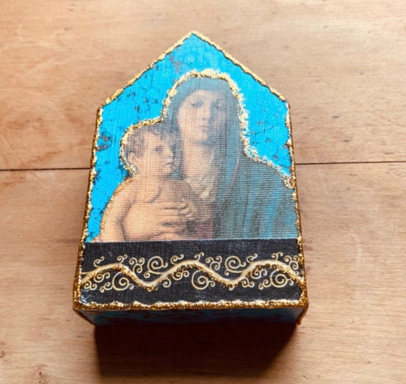 Blessed Mother and Baby Jesus, Little Shrine, Catholic Art Gift, Folk ...