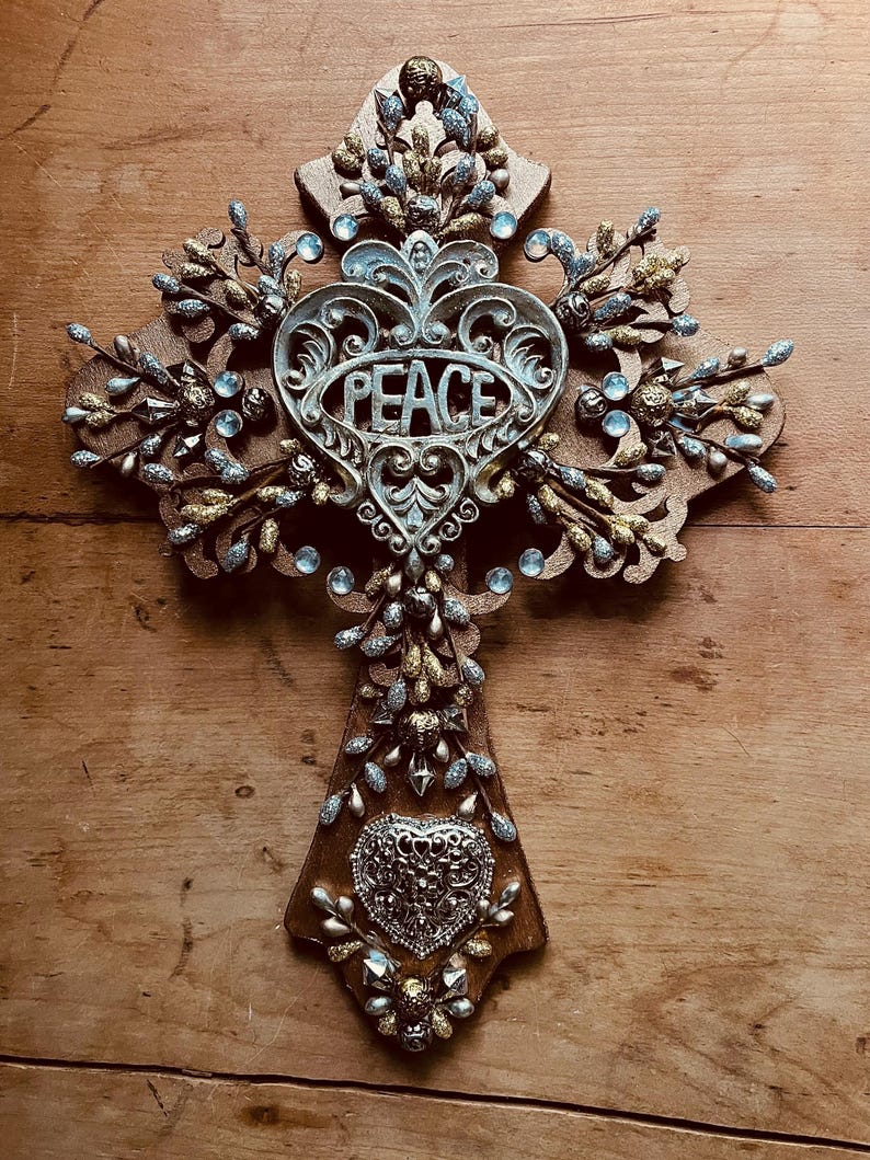 Handmade Christmas Peace Cross: Mixed Media Religious Wall Decor - Etsy