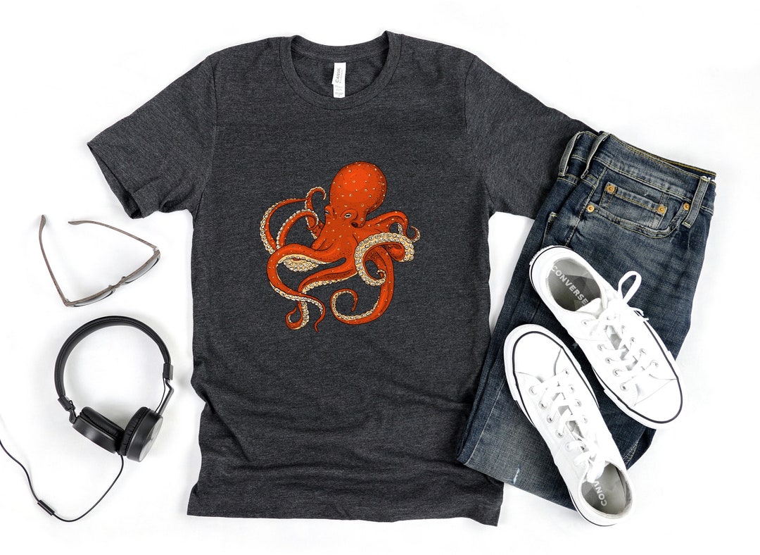 Octopus Japanese Calligraphy T Shirt, Gyotaku Traditional Art Japan ...