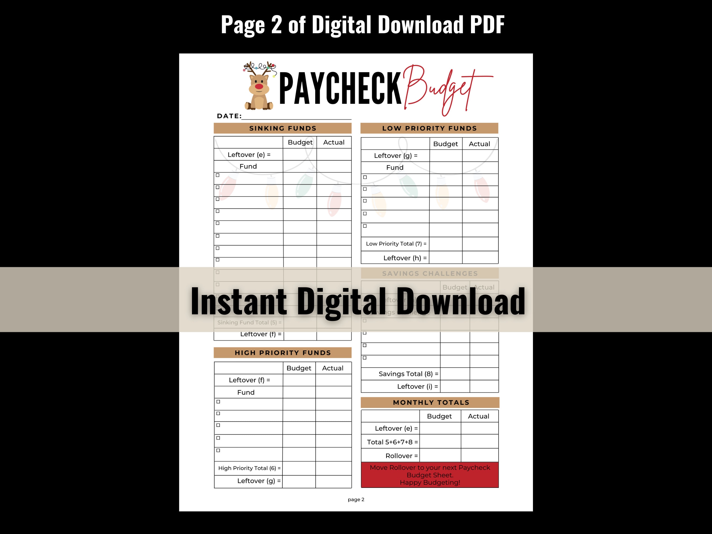 Paycheck Budget Bundle 12 Holiday Themed Templates Digital - Etsy