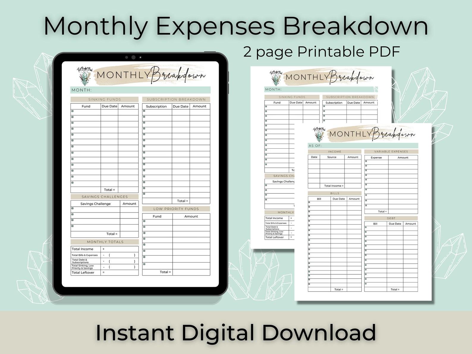 Monthly Expense Breakdown - DIGITAL DOWNLOAD Printable PDF - Etsy