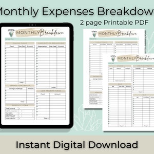 Monthly Expense Breakdown - DIGITAL DOWNLOAD Printable PDF - Etsy