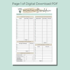 Monthly Expense Breakdown - DIGITAL DOWNLOAD Printable PDF - Etsy