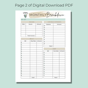 Monthly Expense Breakdown - DIGITAL DOWNLOAD Printable PDF - Etsy