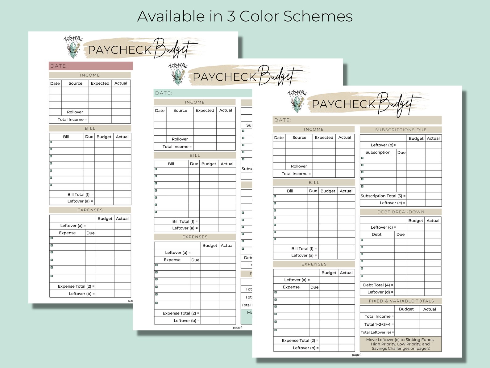 Paycheck Budget Template - DIGITAL DOWNLOAD - Printable PDF - Etsy