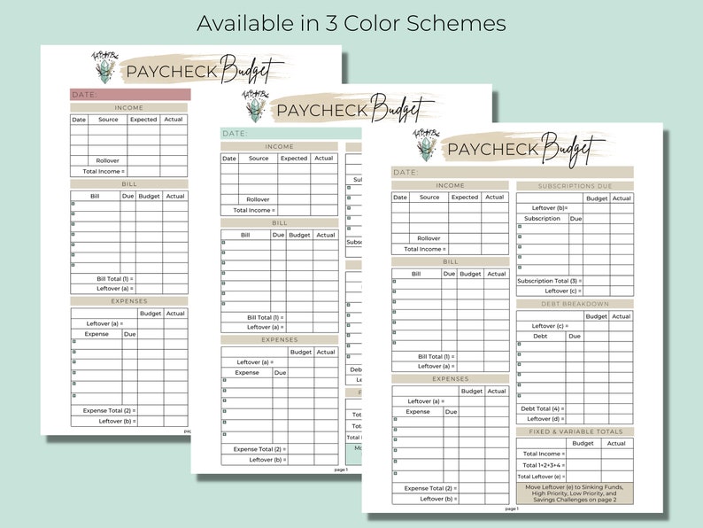Paycheck Budget Template - DIGITAL DOWNLOAD - Printable PDF - Etsy