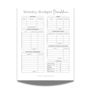 Weekly Budget Breakdown Pad for Weekly Budgeting and Weekly Paychecks ...