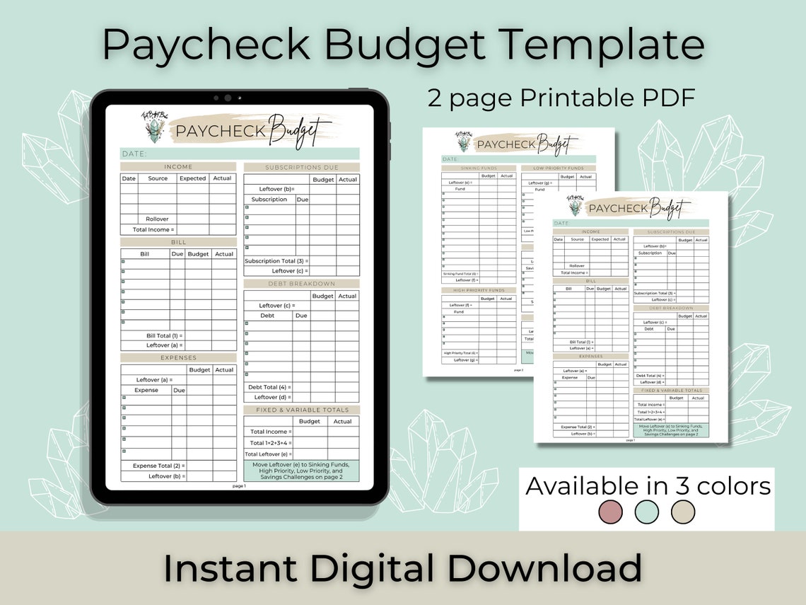 Paycheck Budget Template DIGITAL DOWNLOAD Printable PDF - Etsy