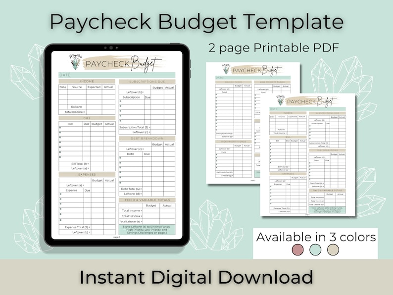 Paycheck Budget Template - DIGITAL DOWNLOAD - Printable PDF - Etsy