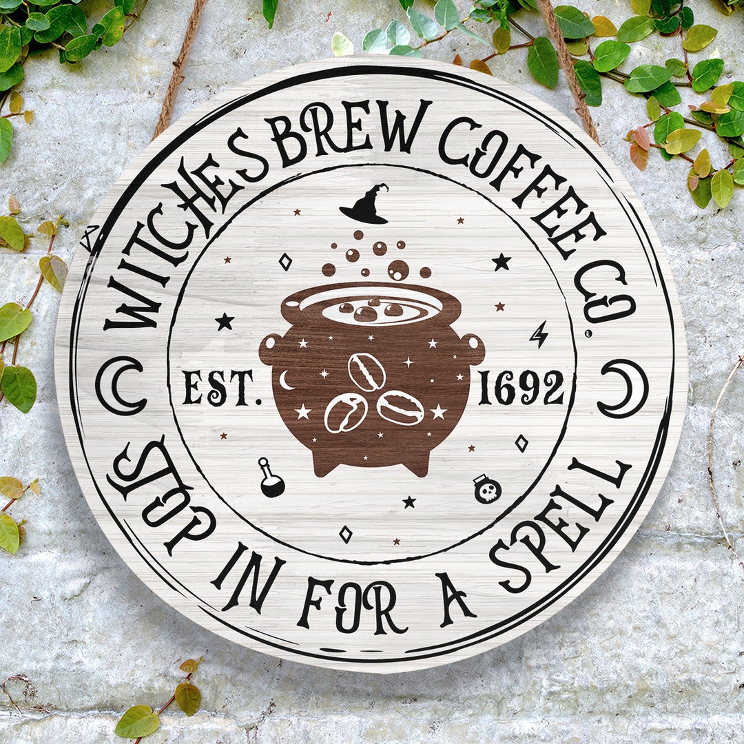 Personalized Witches Brew Coffee Wood Sign Halloween Wooden Board Funny ...