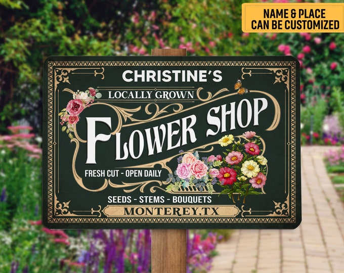 Personalized Flower Shop Metal Sign Custom Flower Garden Sign Gift for ...