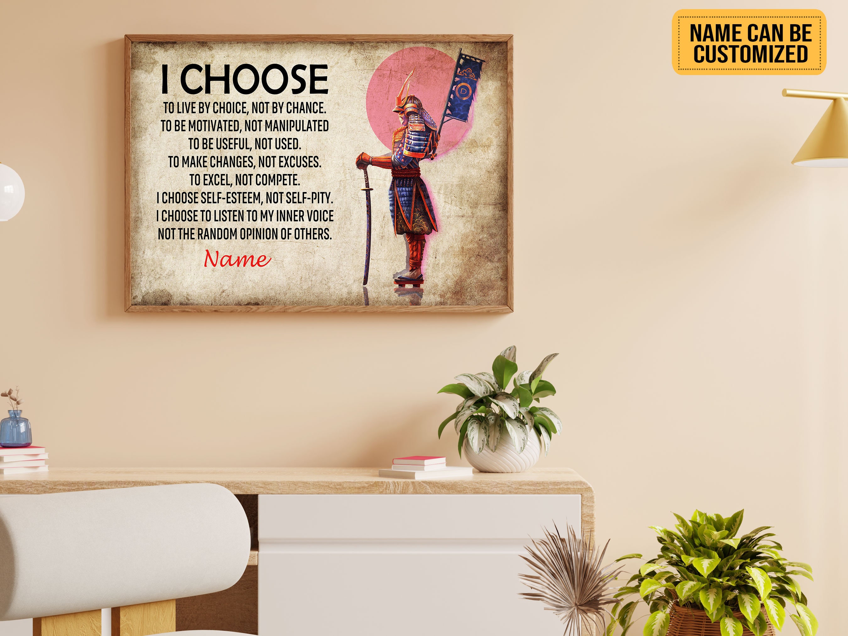 Custom Name I Choose Samurai Poster Canvas Print Vintage Japanese ...