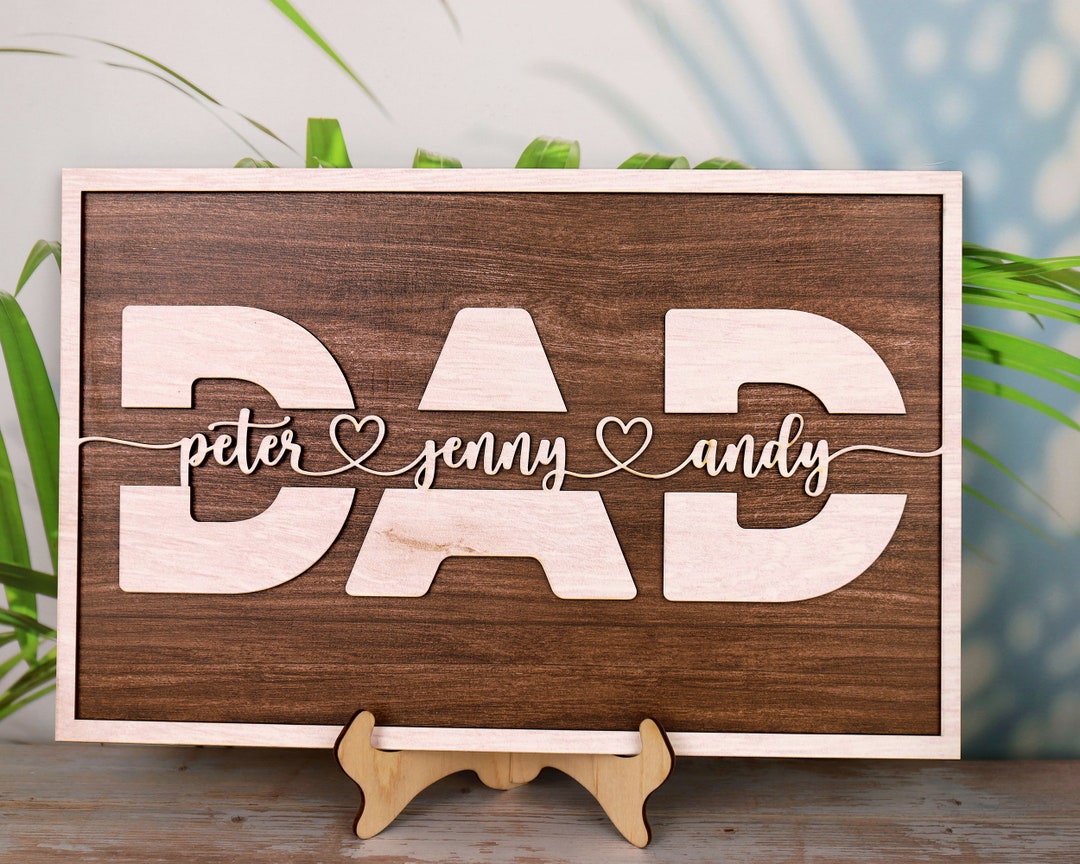 Custom Kid's Name Dad Wood Sign Art Layer Plaque, Father's Day Gift ...