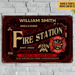 Personalized Fire Station Metal Sign Fire Department Tin Plaque ...