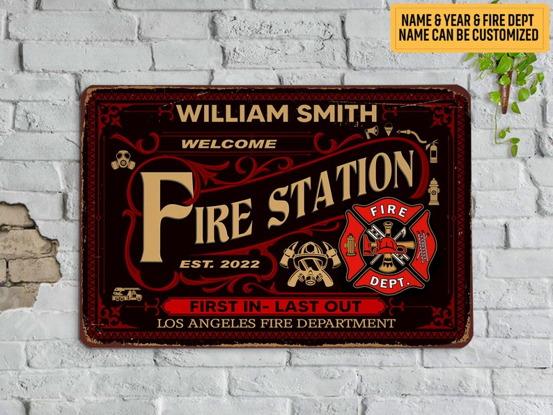 Personalized Fire Station Metal Sign Fire Department Tin Plaque ...