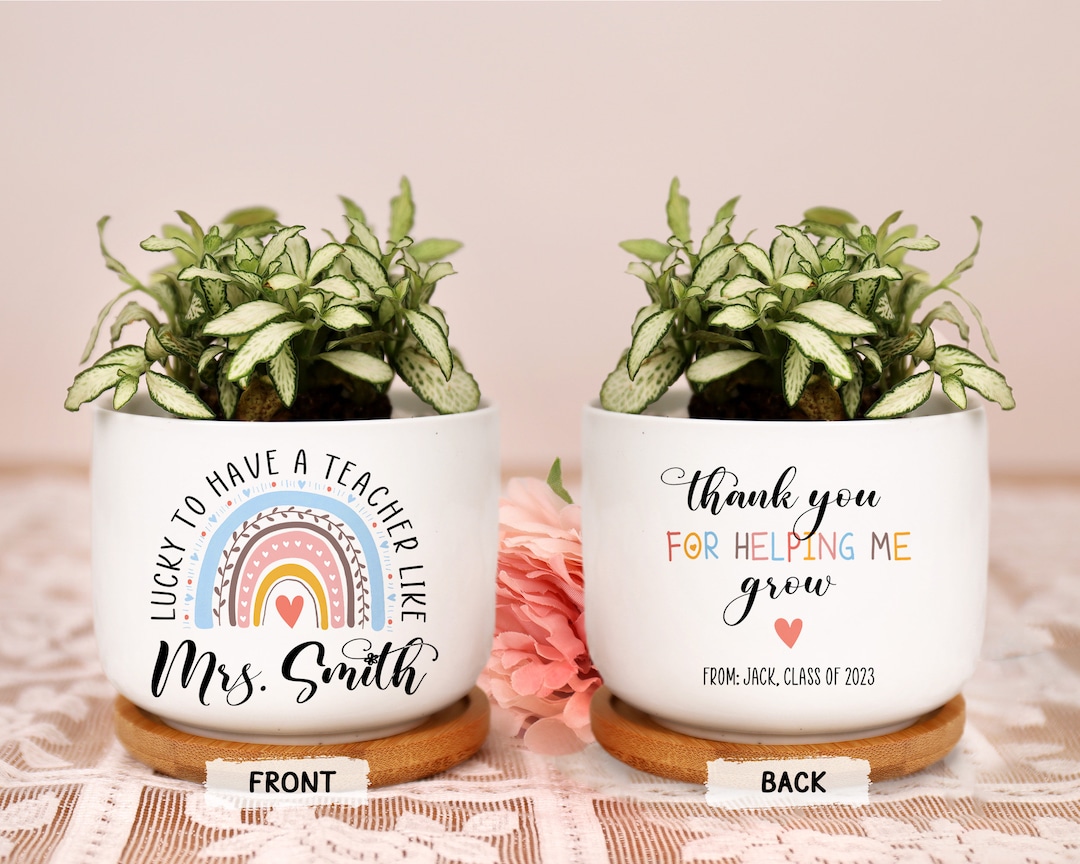Personalized Boho Rainbow Teacher Plant Pot Ceramic Mini Planter Flower ...