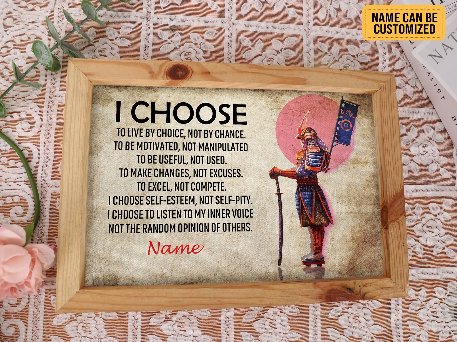 Custom Name I Choose Samurai Poster Canvas Print Vintage Japanese ...