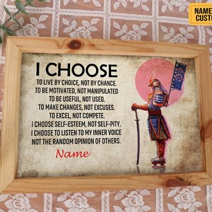 Custom Name I Choose Samurai Poster Canvas Print Vintage Japanese ...