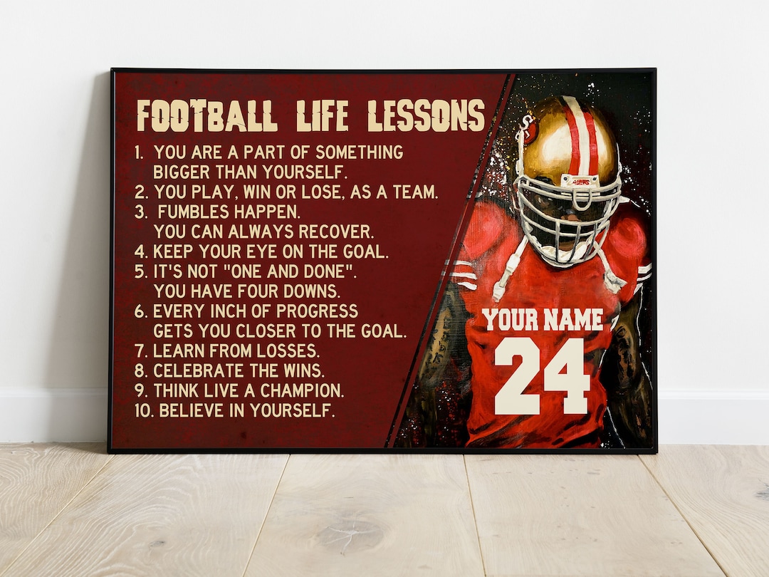 Football Life Lessons Poster Canvas Print Custom Name Number Wall Art ...