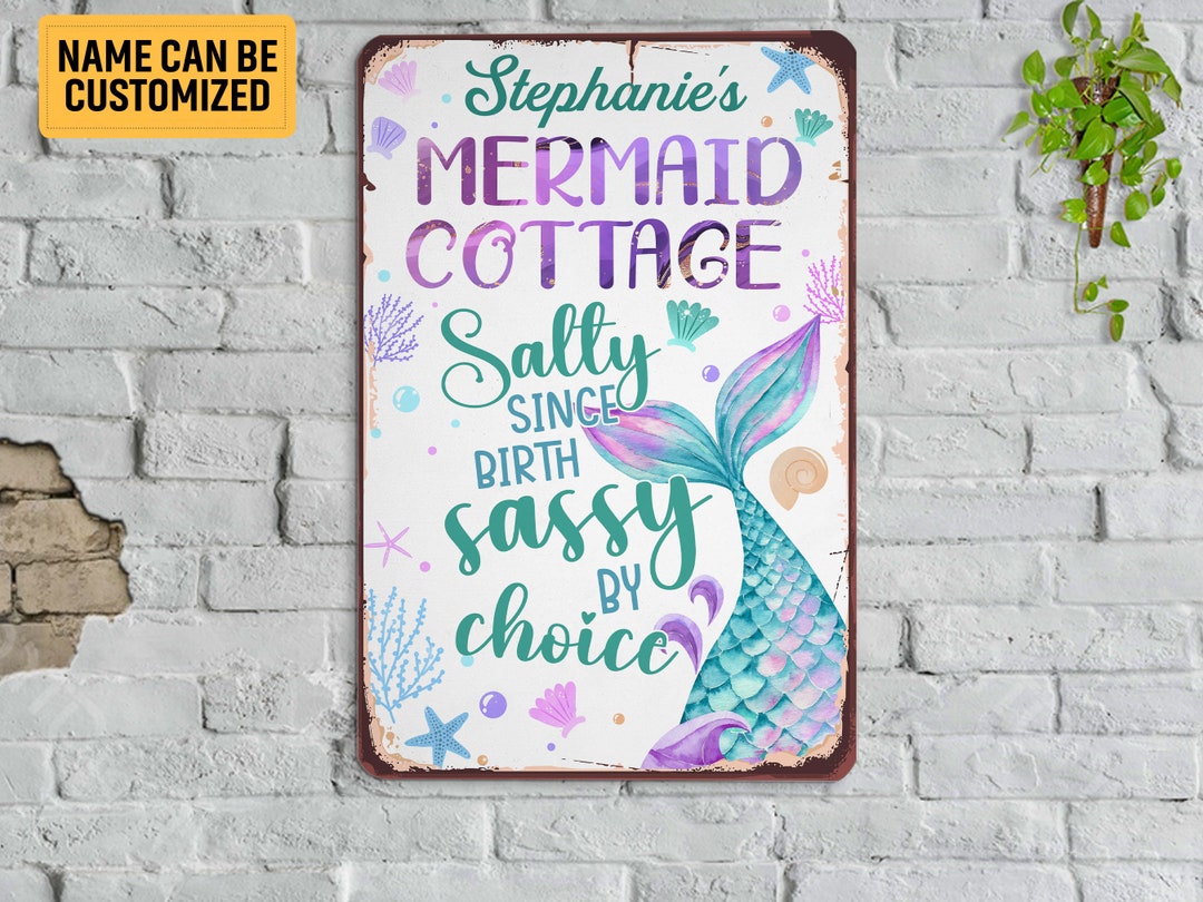 Personalized Mermaid Cottage Metal Sign Wall Art, Funny Mermaid Sign ...