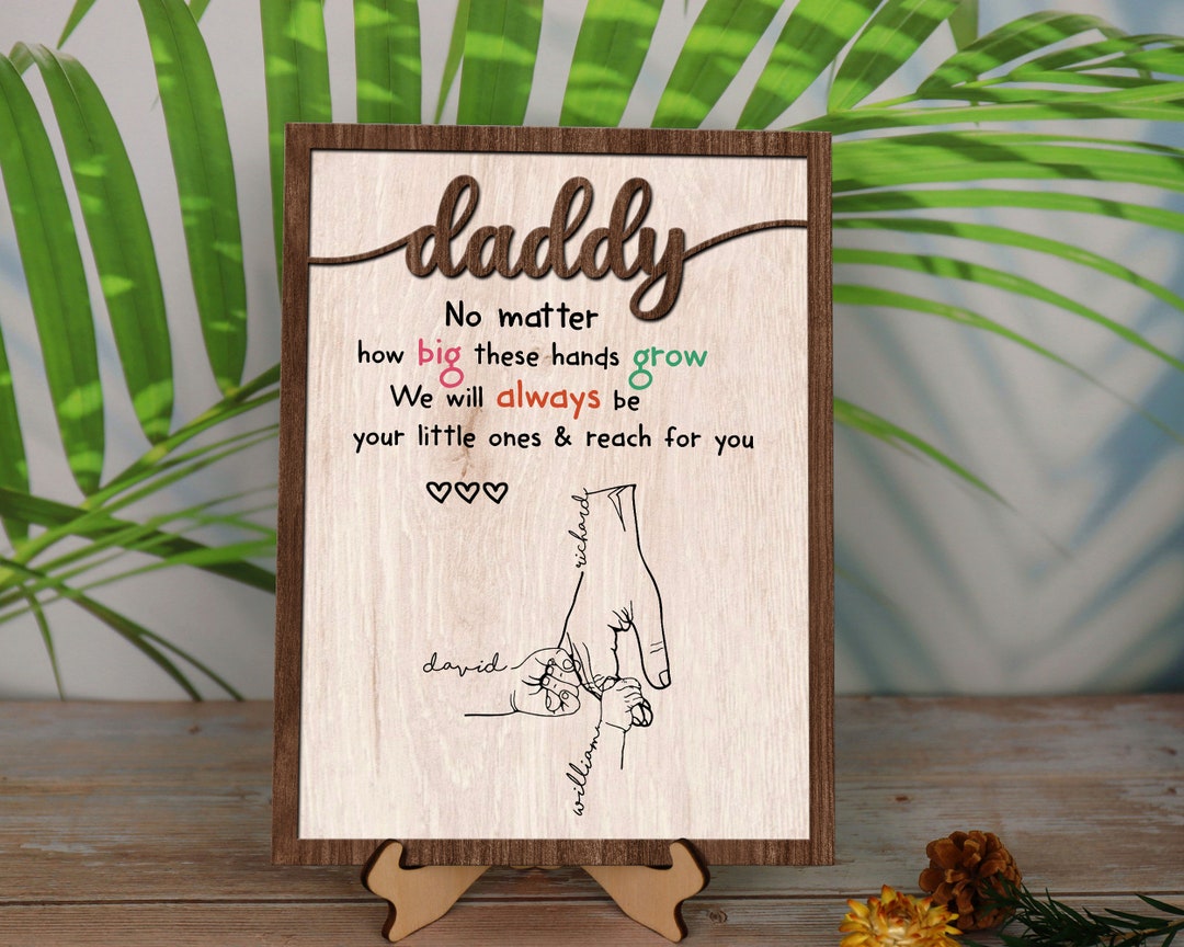 Custom Kids Name Hands Daddy Wood Sign Art Layer Wooden Frame Plaque ...