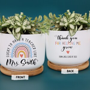 Personalized Boho Rainbow Teacher Plant Pot Ceramic Mini Planter Flower ...