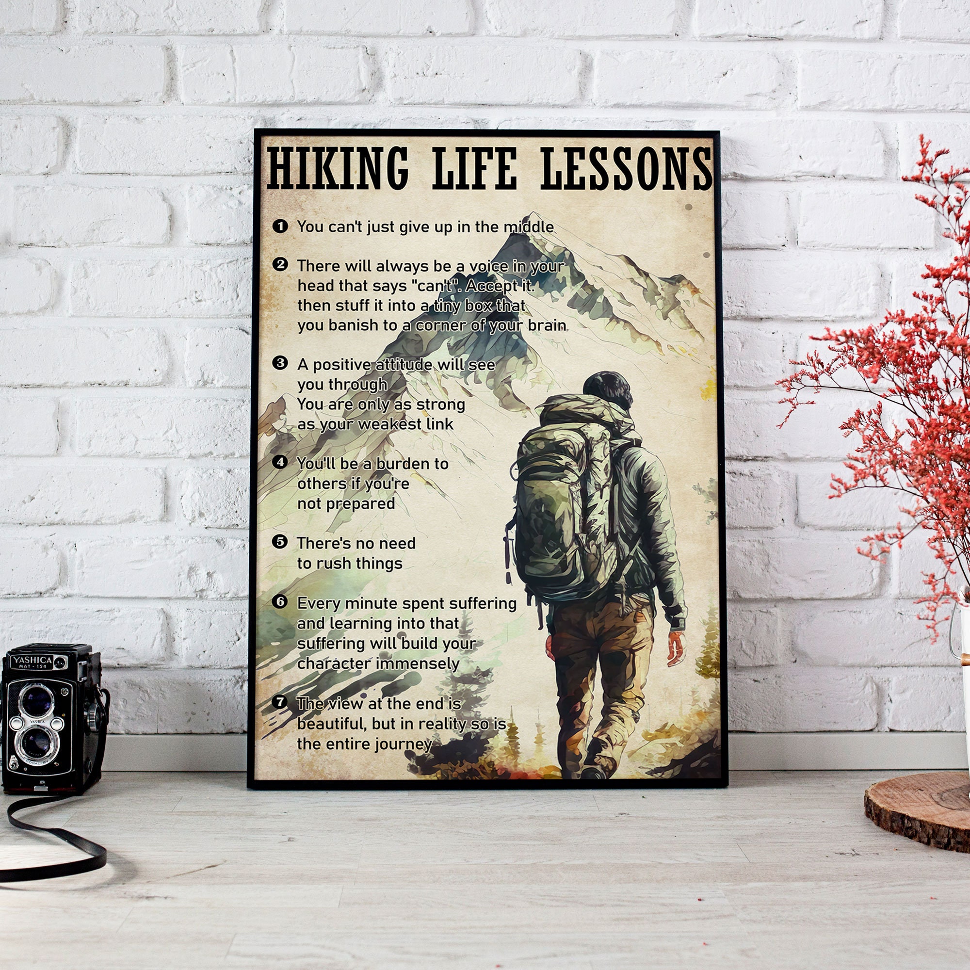 Hiking Life Lessons Poster for Men Women Hiking Canvas Print Wall Art ...