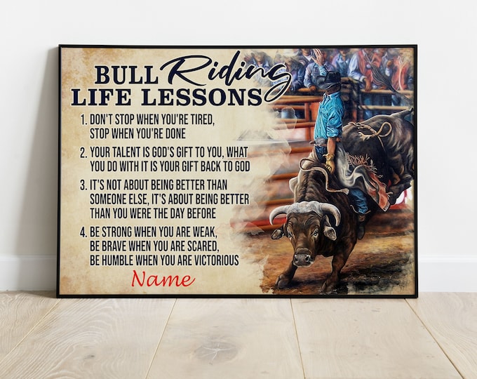 Bull Riding Life Lessons Personalized Bull Riding Poster Canvas Print ...