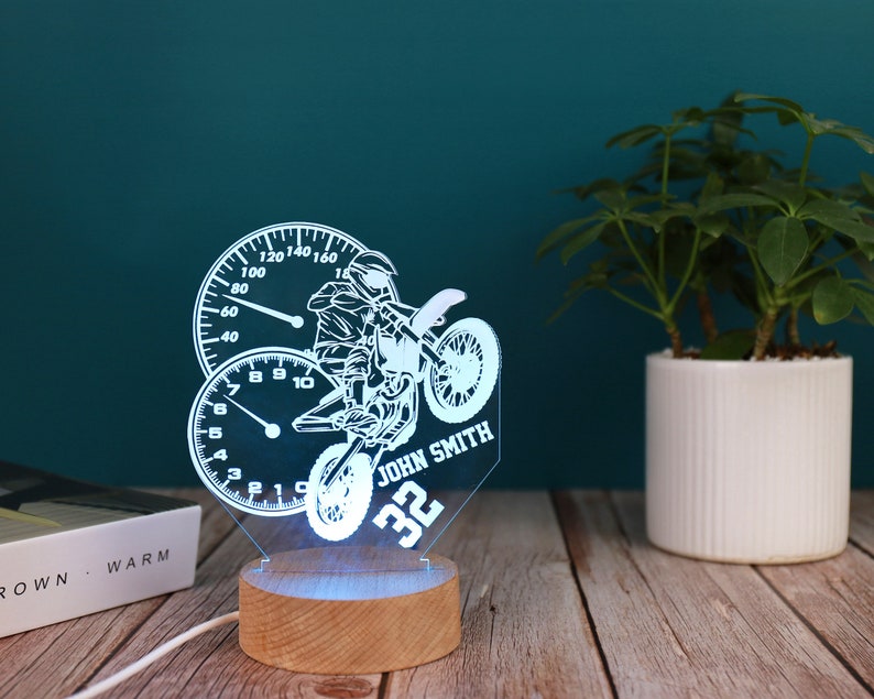 Custom Name Number Motocross Shape Acrylic LED Night Light Lamp ...