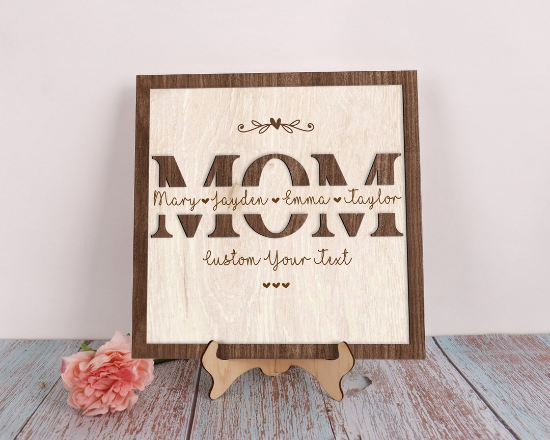 Personalized Mom Wood Sign With Custom Kid Names & Message, 2-layer ...