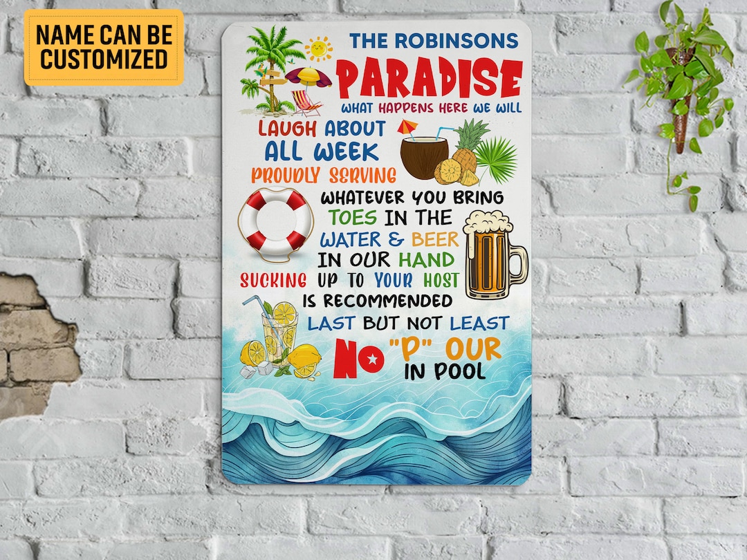 Personalized Family Paradise Sign, Swimming Pool Sign, Pool Rules Sign ...