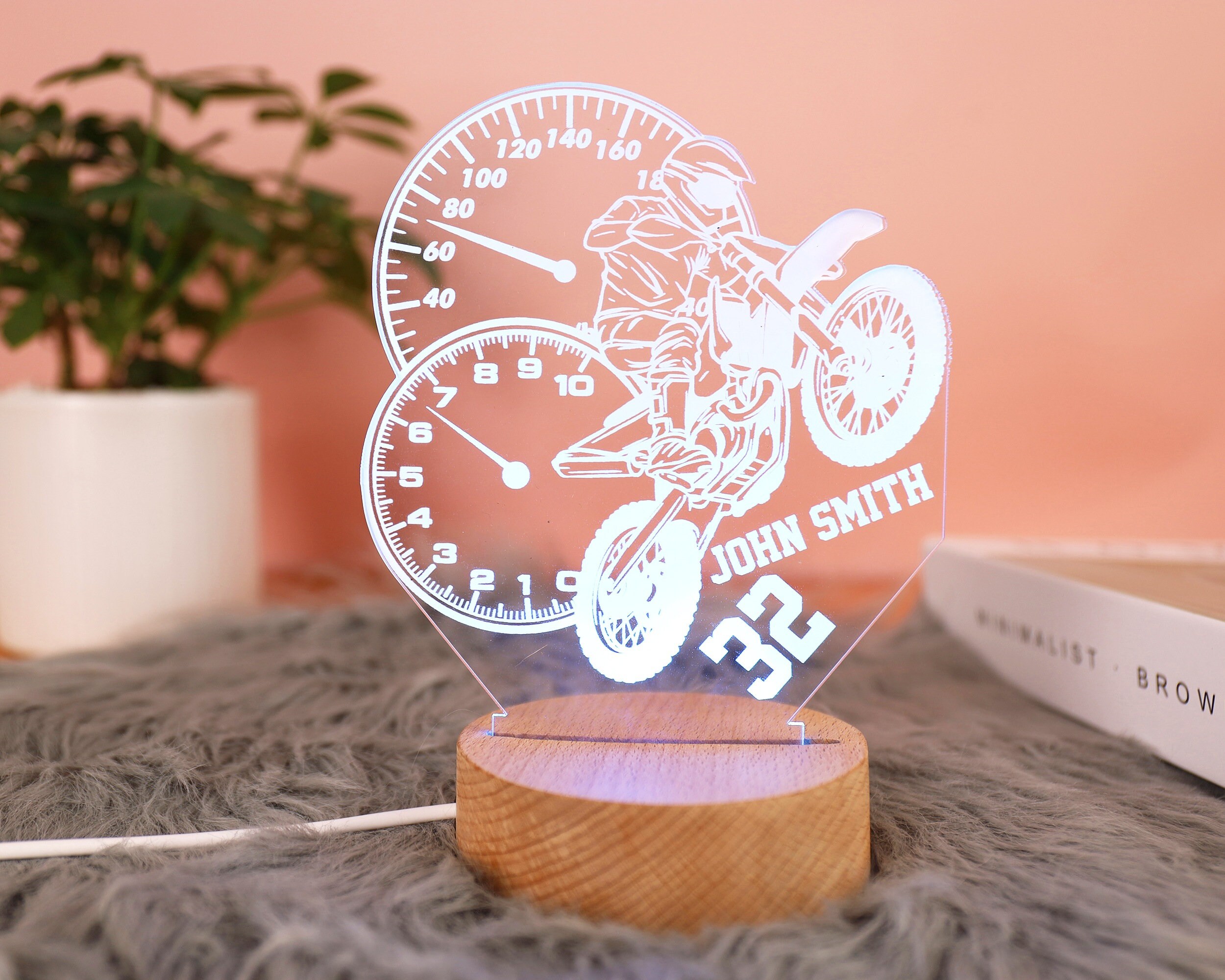Custom Name Number Motocross Shape Acrylic LED Night Light Lamp ...