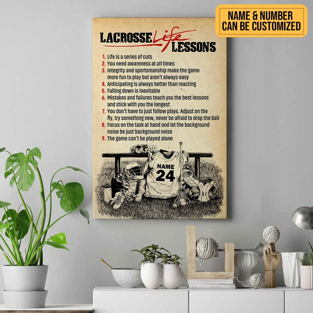 Lacrosse Life Lessons Poster Canvas Vintage Print Custom Name Number ...