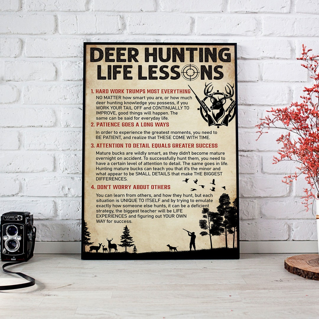 Deer Hunting Life Lessons Poster Canvas Vintage Print Wall Art Home ...
