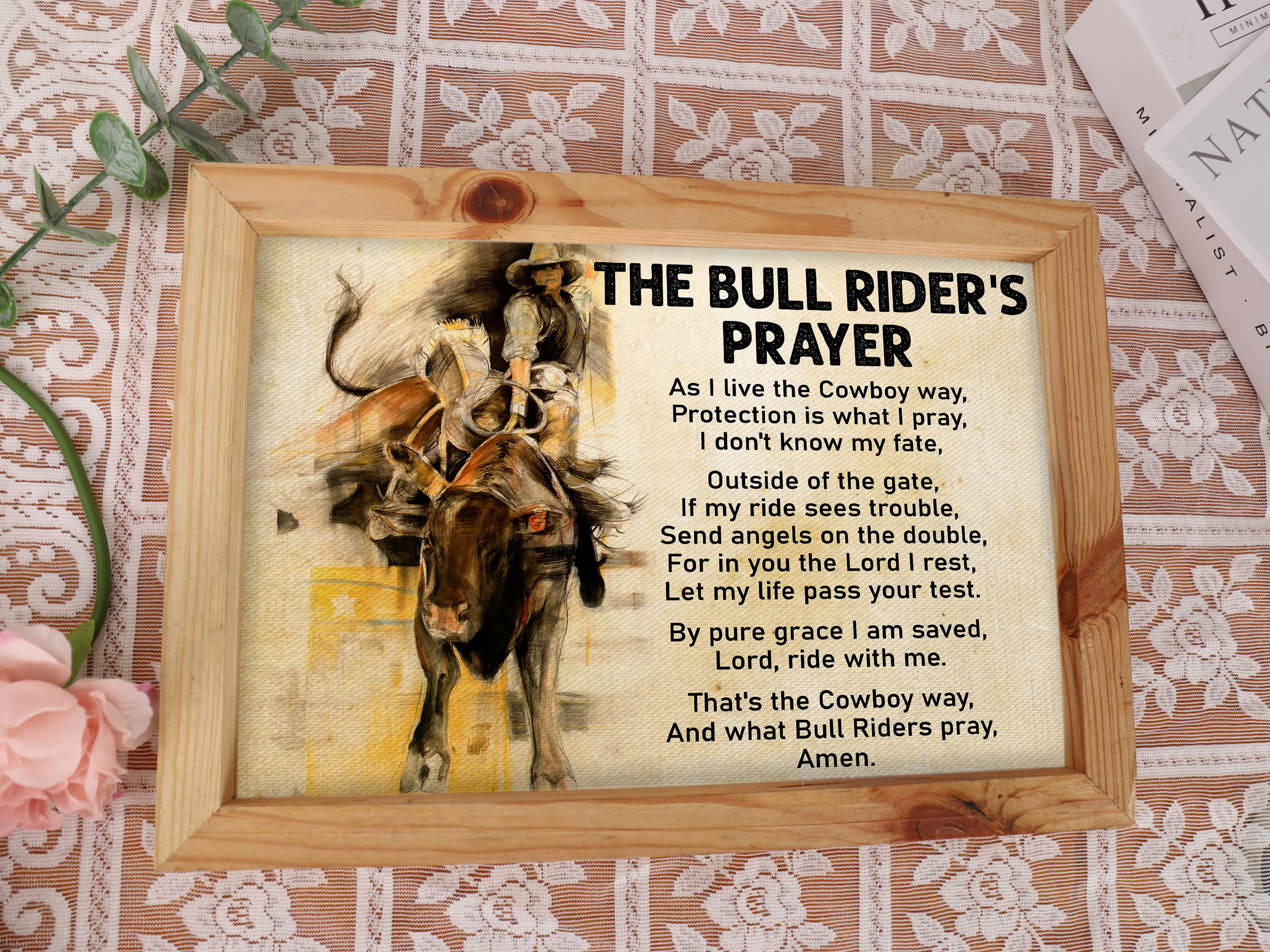 The Bull Rider's Prayer Poster Bull Riding Poster Canvas Print Vintage ...