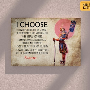 Custom Name I Choose Samurai Poster Canvas Print Vintage Japanese ...