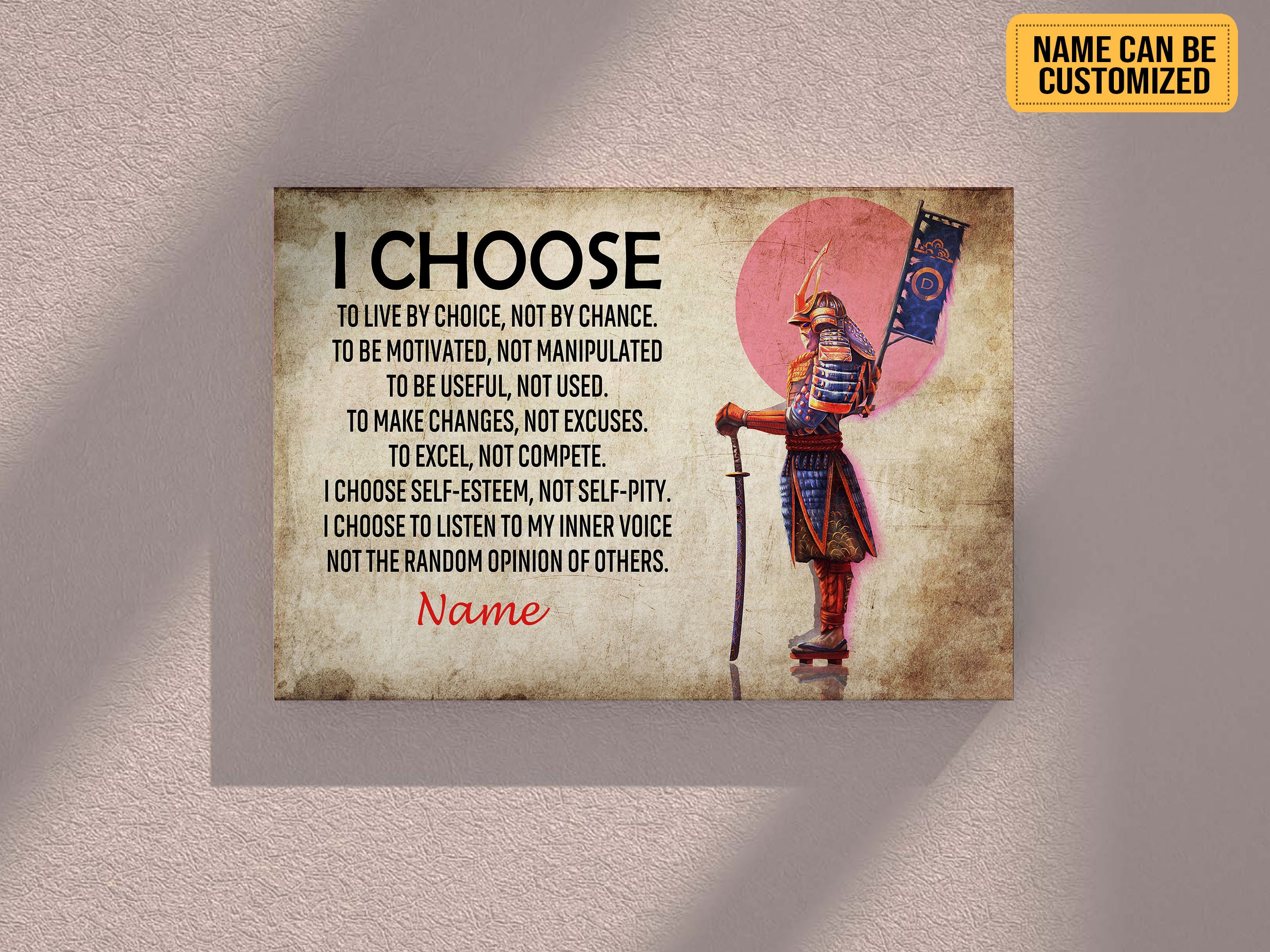 Custom Name I Choose Samurai Poster Canvas Print Vintage Japanese ...