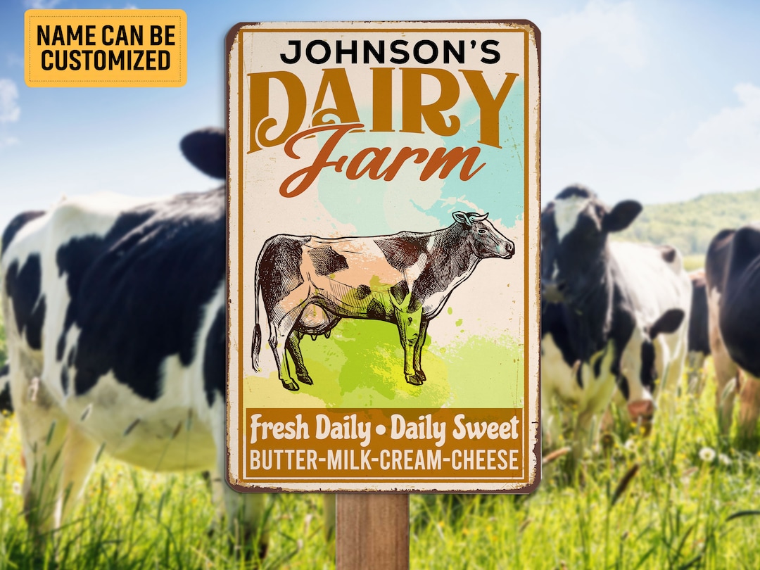Custom Cow Dairy Farm Sign, Cow Farm Metal Sign, Vintage Cow Sign ...