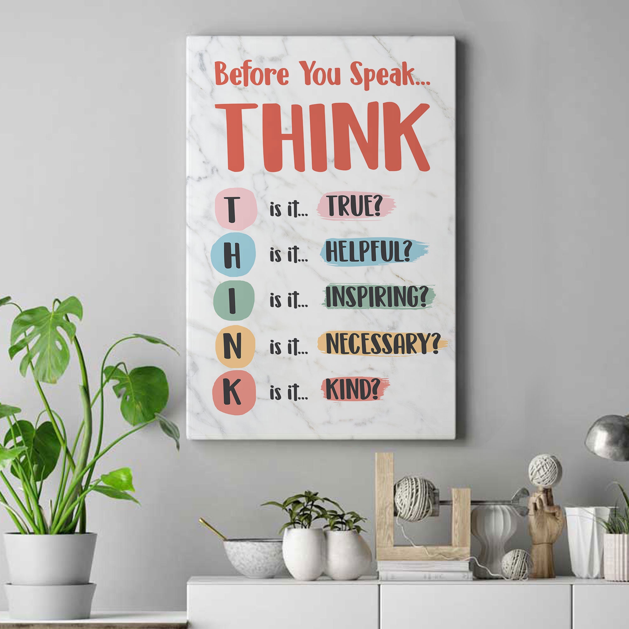 Think Before You Speak Poster Canvas Print Wall Art Classroom Poster ...