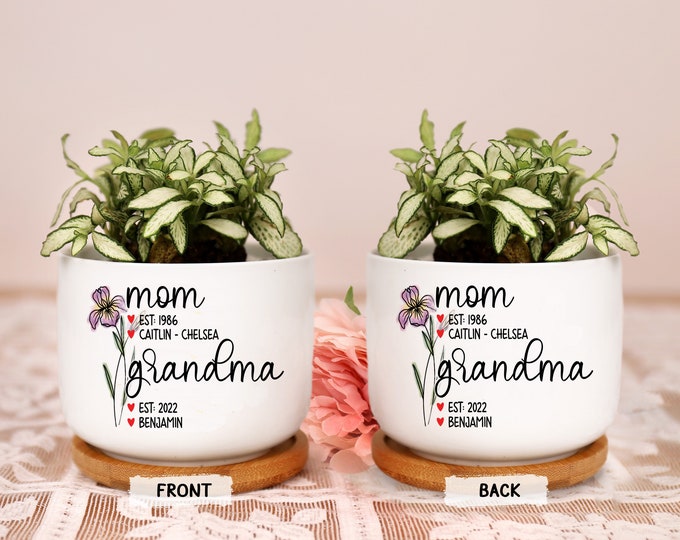 Custom Year Kids Name Mom Grandma Plant Pot Ceramic Flower Pot Mini ...