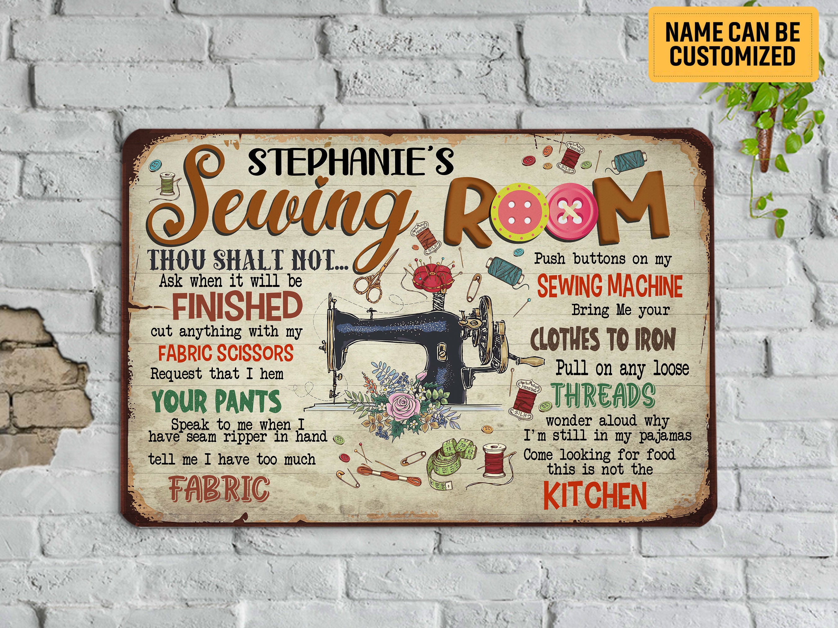 Personalized Sewing Room Metal Sign Classic Funny Gift for Sewer ...