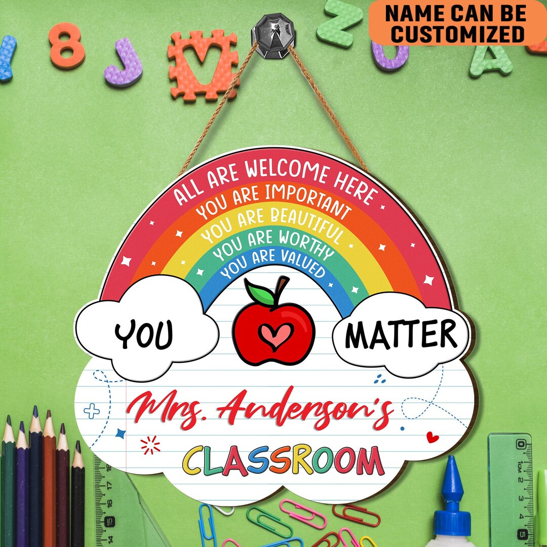 Personalized Rainbow Classroom Wood Sign All Are Welcome Custom Teacher ...