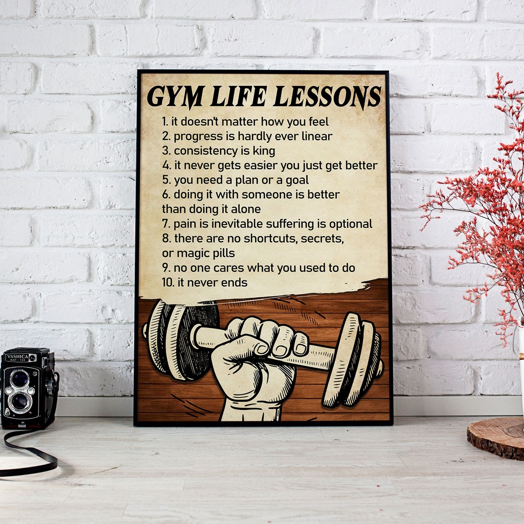 Gym Life Lessons Gym Poster Canvas Print Wall Art Motivational Gift for ...