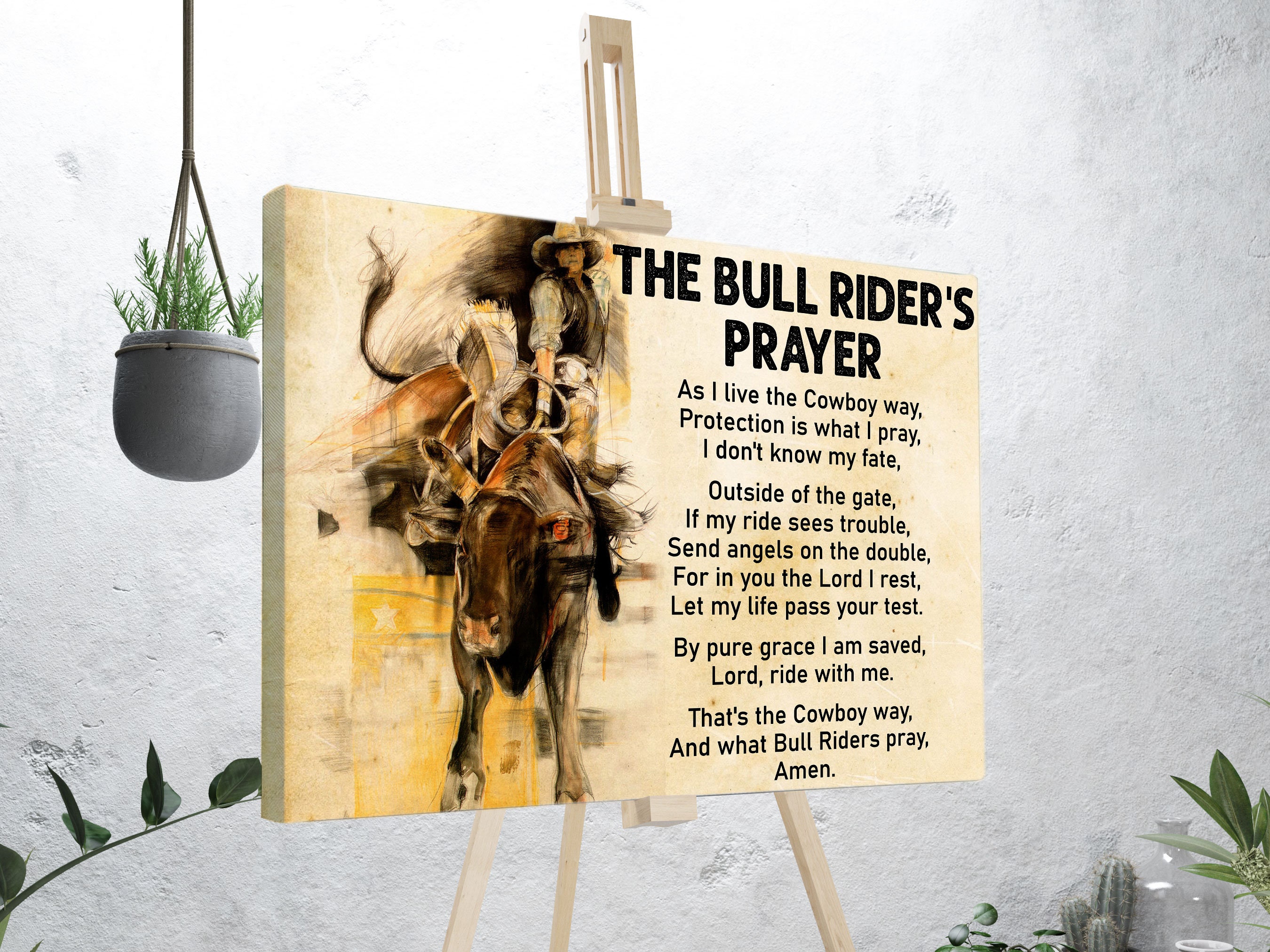 The Bull Rider's Prayer Poster Bull Riding Poster Canvas Print Vintage ...