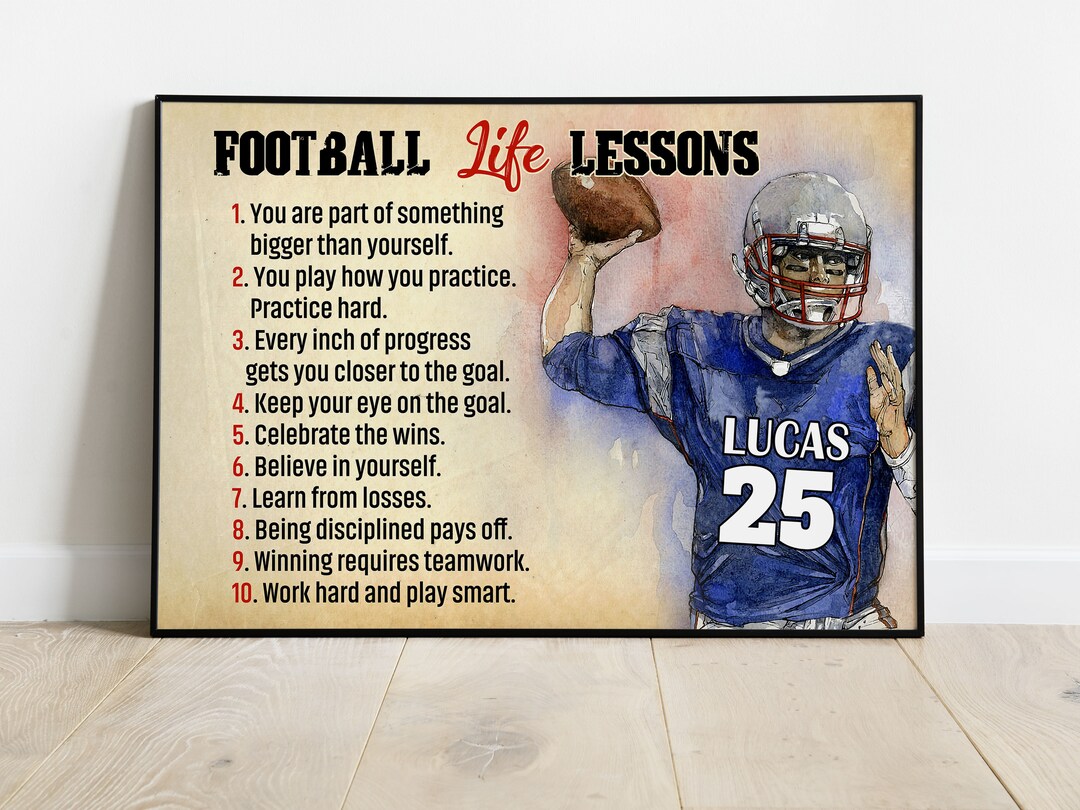Football Life Lessons Poster Canvas Print Custom Name Number Vintage ...